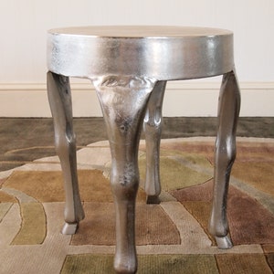 3 Available: Silver METAL SIDE End TABLE W/ Hoof Legs 13 Dia. 17 High ...