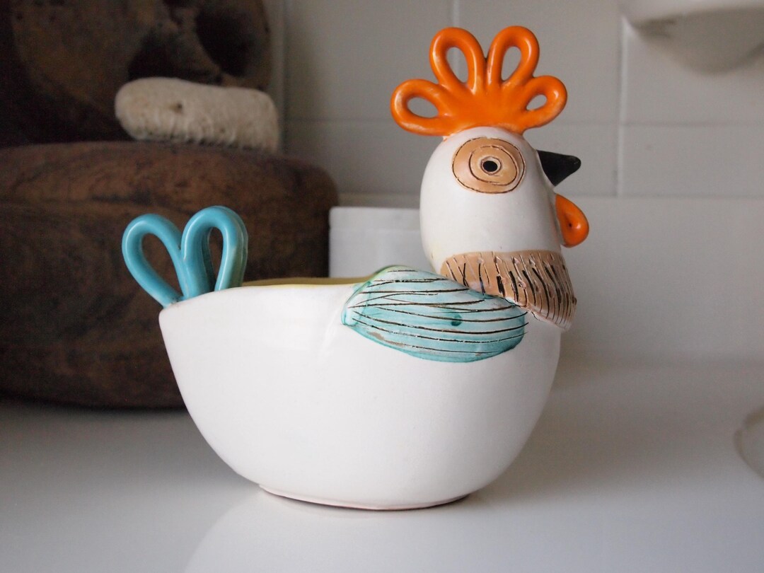 Vintage BITOSSI Chicken ROOSTER BOWL 6" Long, Ceramic Pottery Aldo ...