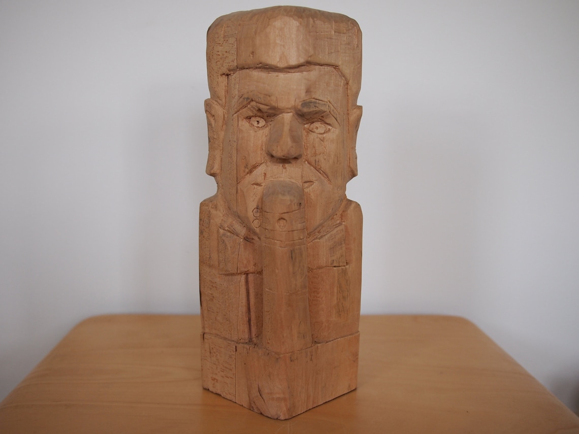 FRED GERBER Hand-carved Wood SCULPTURE, 12" High, Phallic, Man Bust ...