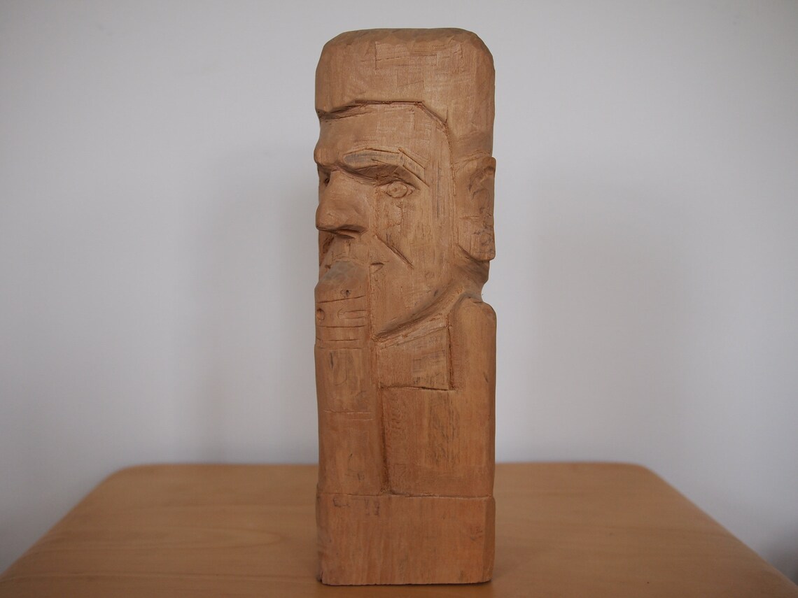 FRED GERBER Hand-carved Wood SCULPTURE, 12" High, Phallic, Man Bust ...