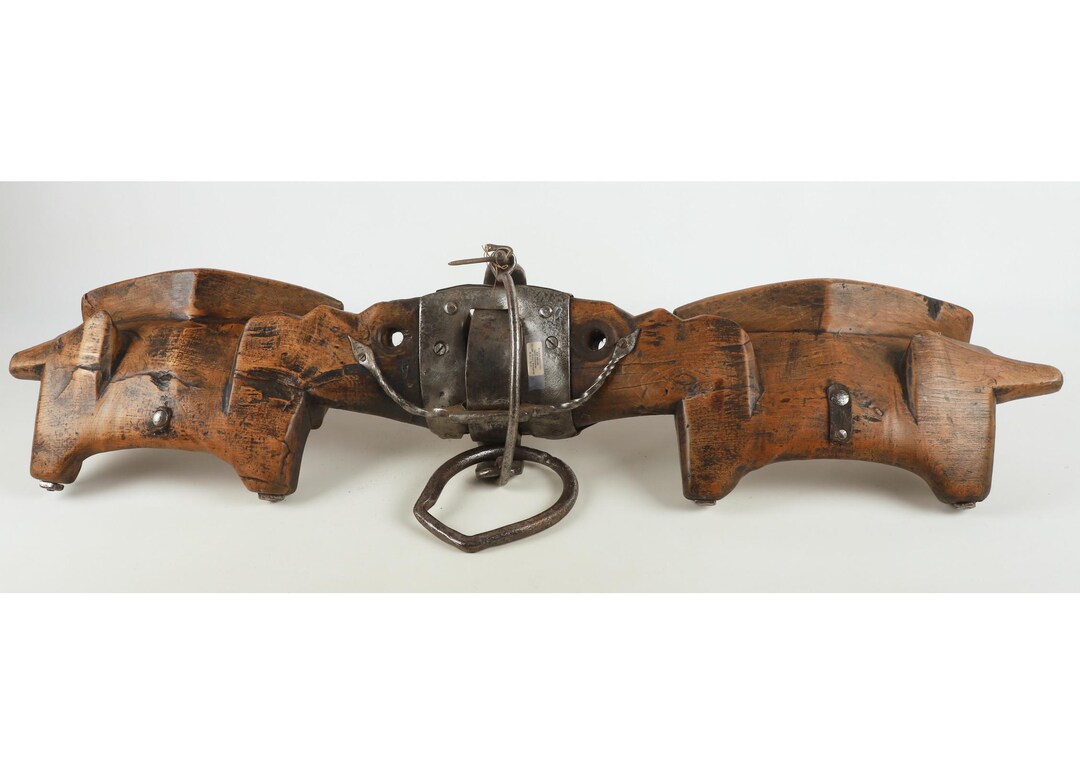 Antique FRENCH Double OXEN YOKE 50" Long Oak + Iron, Solid Wood Rustic ...