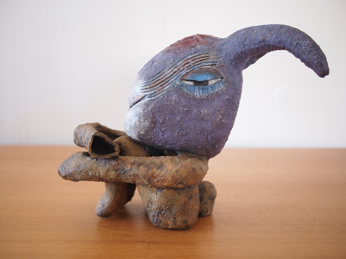 Vintage Psychedelic Purple CERAMIC RABBIT SCULPTURE 9 | Etsy