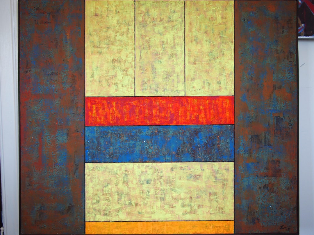 Original RONNIE Rose ELLIOTT 1975 Abstract PAINTING 33x39" Large Big ...