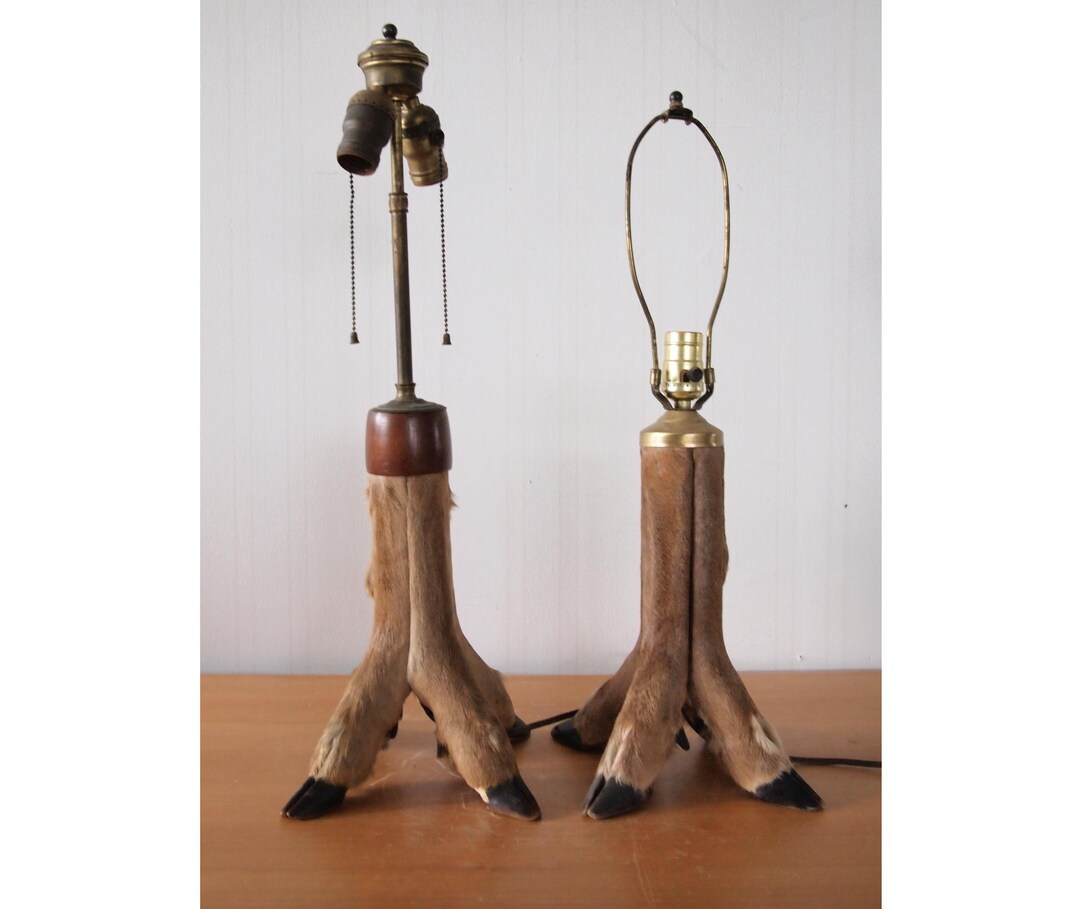 Left: Vintage DEER HOOF Leg Table LAMP 12" Body, 23" High, Mid-century ...