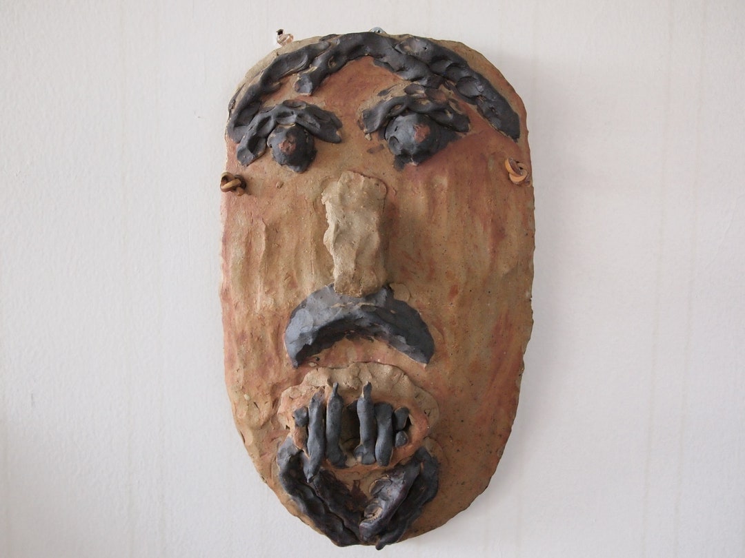Original LOUIS MENDEZ Ceramic FACE Mask Wall Sculpture 12x7" Man Studio ...