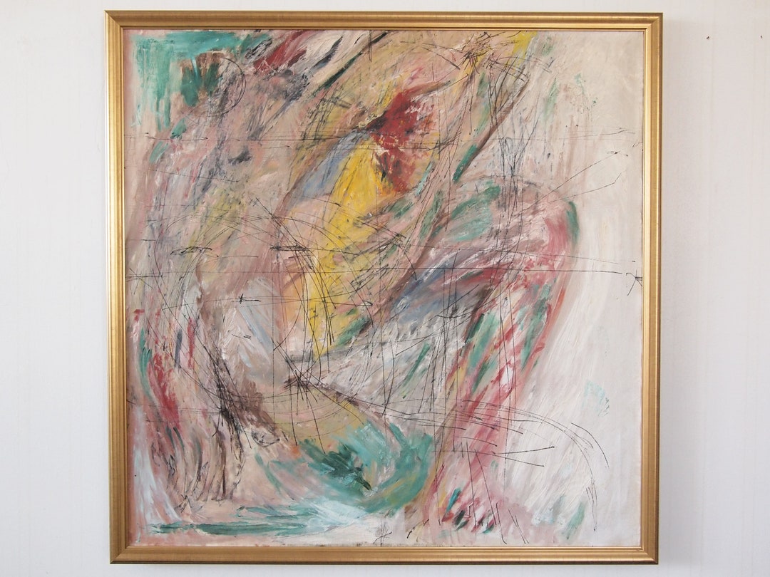 Original Vintage ABSTRACT EXPRESSIONIST Figure PAINTING 38x38" Oil ...