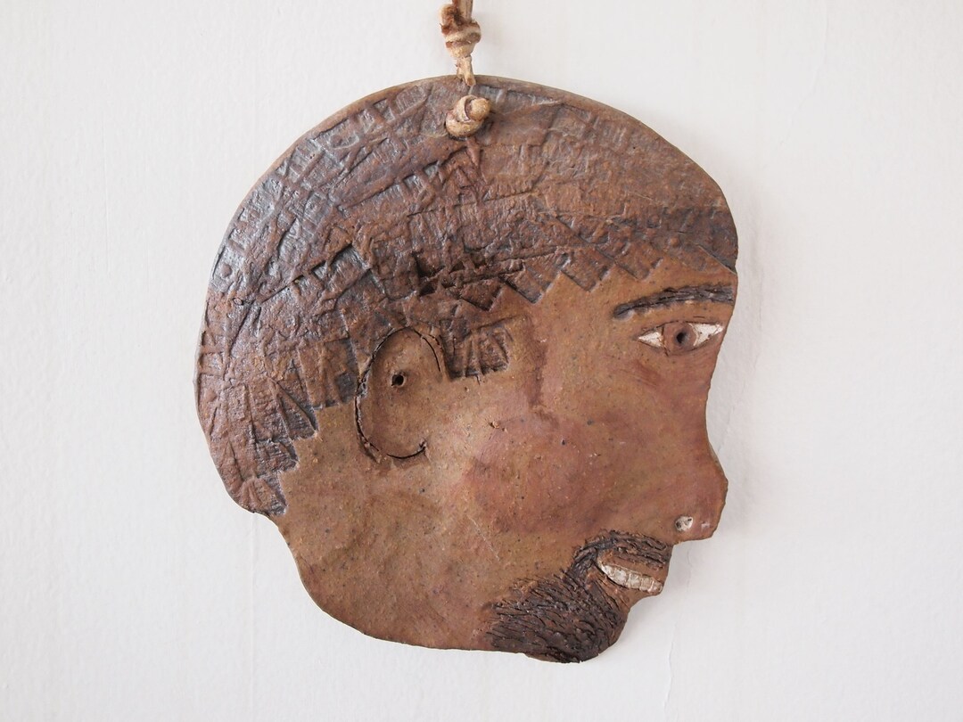 Original LOUIS MENDEZ Ceramic FACE Mask Wall Sculpture 7x7" Man Studio ...