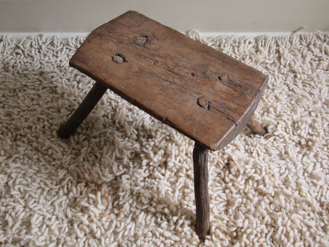 Vintage Rustic Solid WOOD MILKING STOOL, 9x16" Seat 10"high, Mortised ...