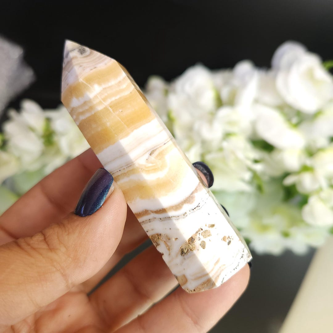 Dendritic Banded Honey Calcite Tower, Orange Calcite Crystal Point - Etsy