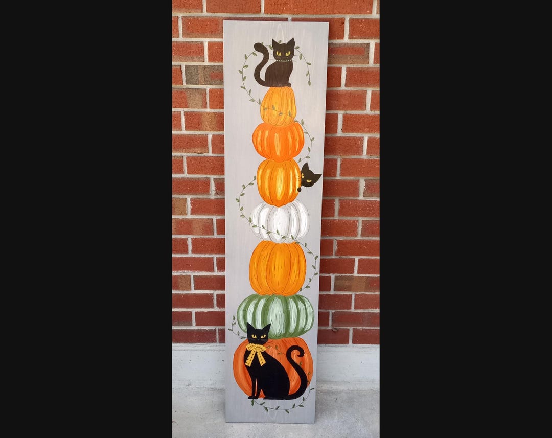 Halloween Black Cats Porch Leaner Sign Hand Painted Primitive Americana ...
