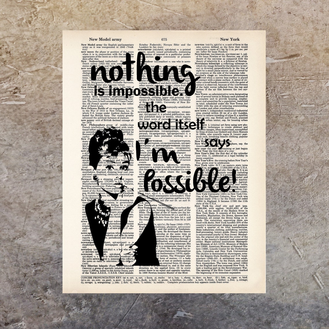 Audrey Hepburn Nothing is Impossible Quote Art Dictionary Page ...