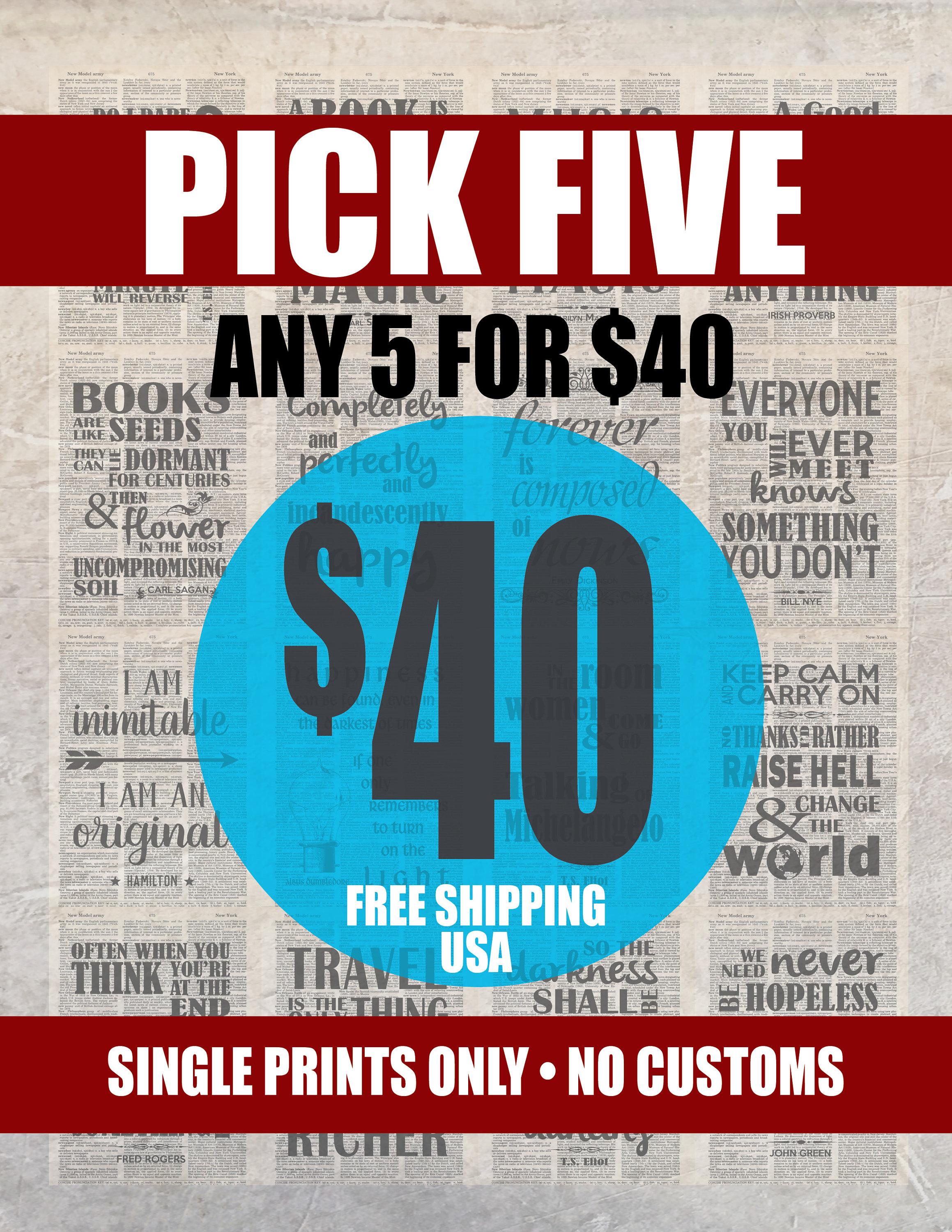 YOU PICK FIVE for 40 Dollars Mix and Match Prints Value Pack - Etsy