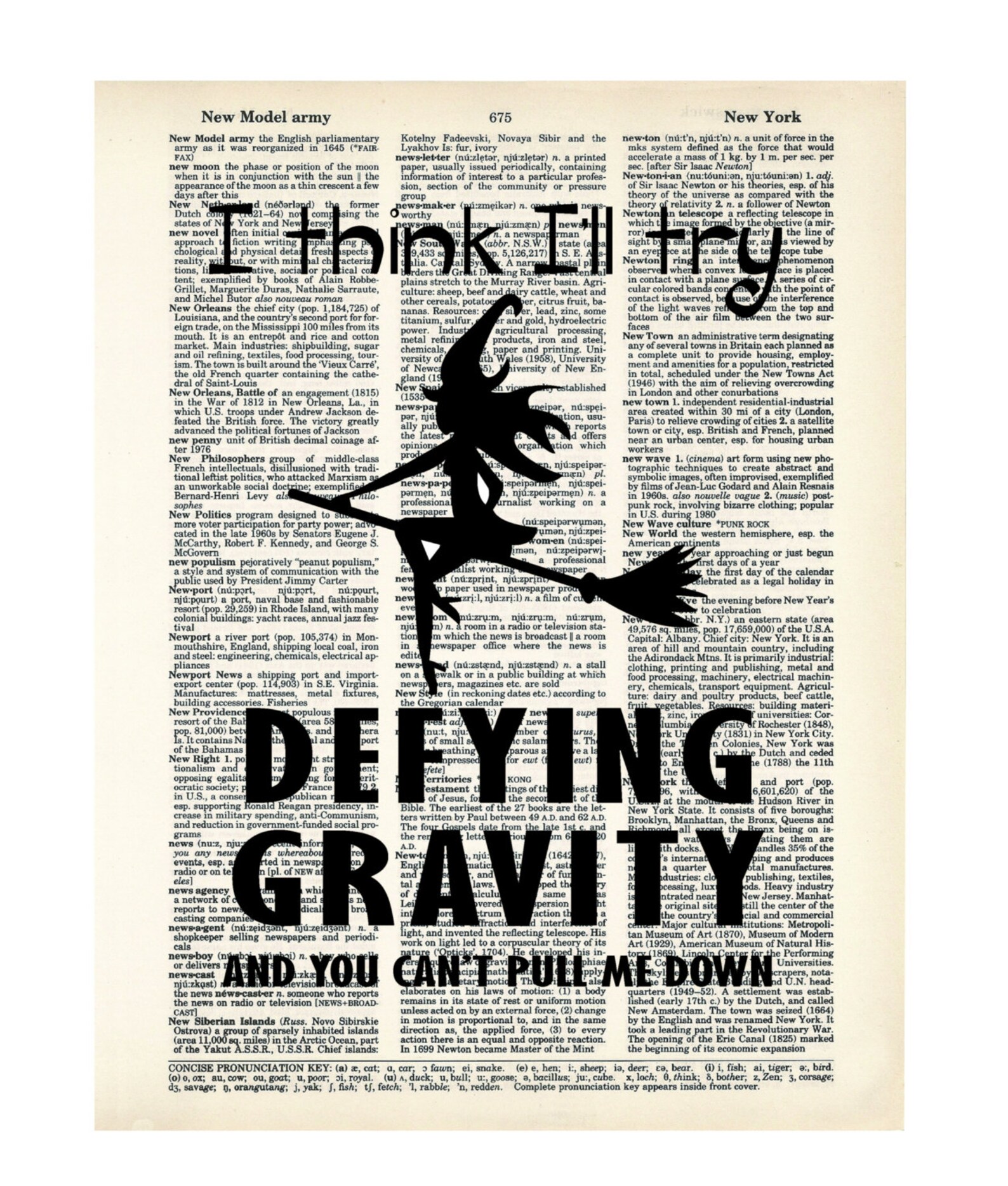 Defying Gravity Wicked Inspired Art Dictionary Page Illustration Book ...