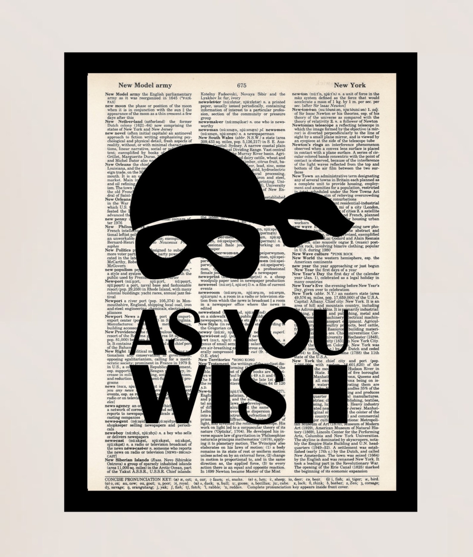 As You Wish - Princess Bride Inspired - Movie Quote - Dictionary Art ...