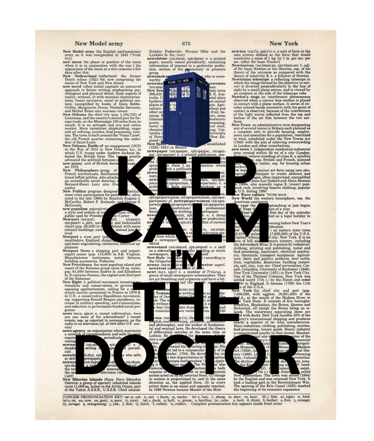 Doctor Who Keep Calm I'M the Doctor Tardis Art Print Dictionary Page ...