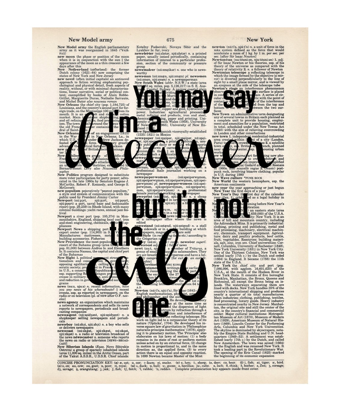 You May Say I'm A Dreamer Typography Dictionary Art Print - Etsy