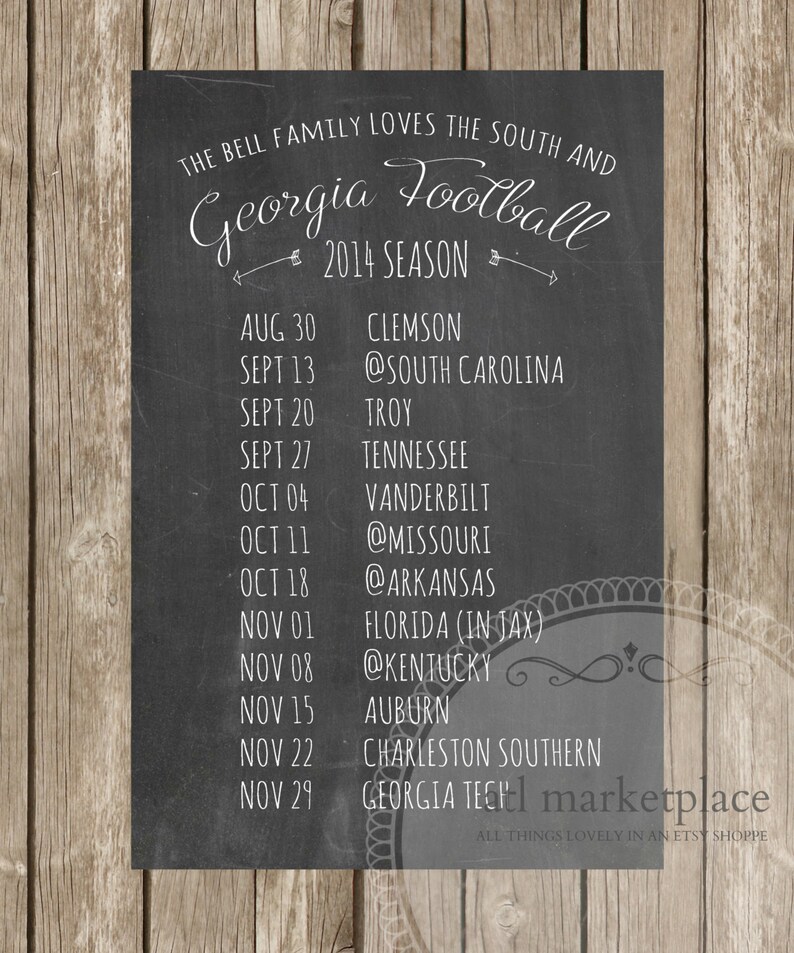 Football Schedule Large Custom Personalized Chalkboard Poster | Etsy