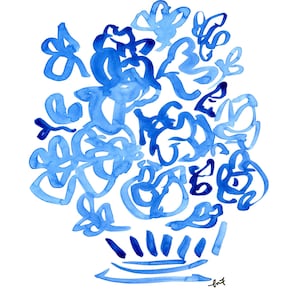 Cerulean Blue Flowers Watercolor - Archival Print - Etsy