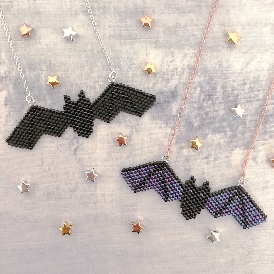 Bat Necklace, Bat Beaded Necklace Kit, Peyote Stitch Kit, DIY Bat ...