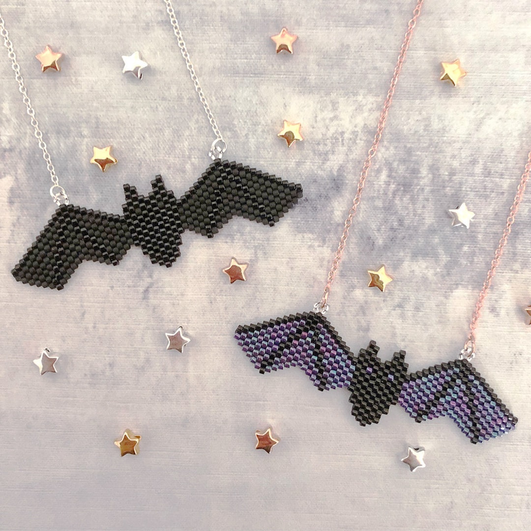 Bat Necklace Tutorial, Peyote Stitch Necklace Pattern, Beading Pattern ...
