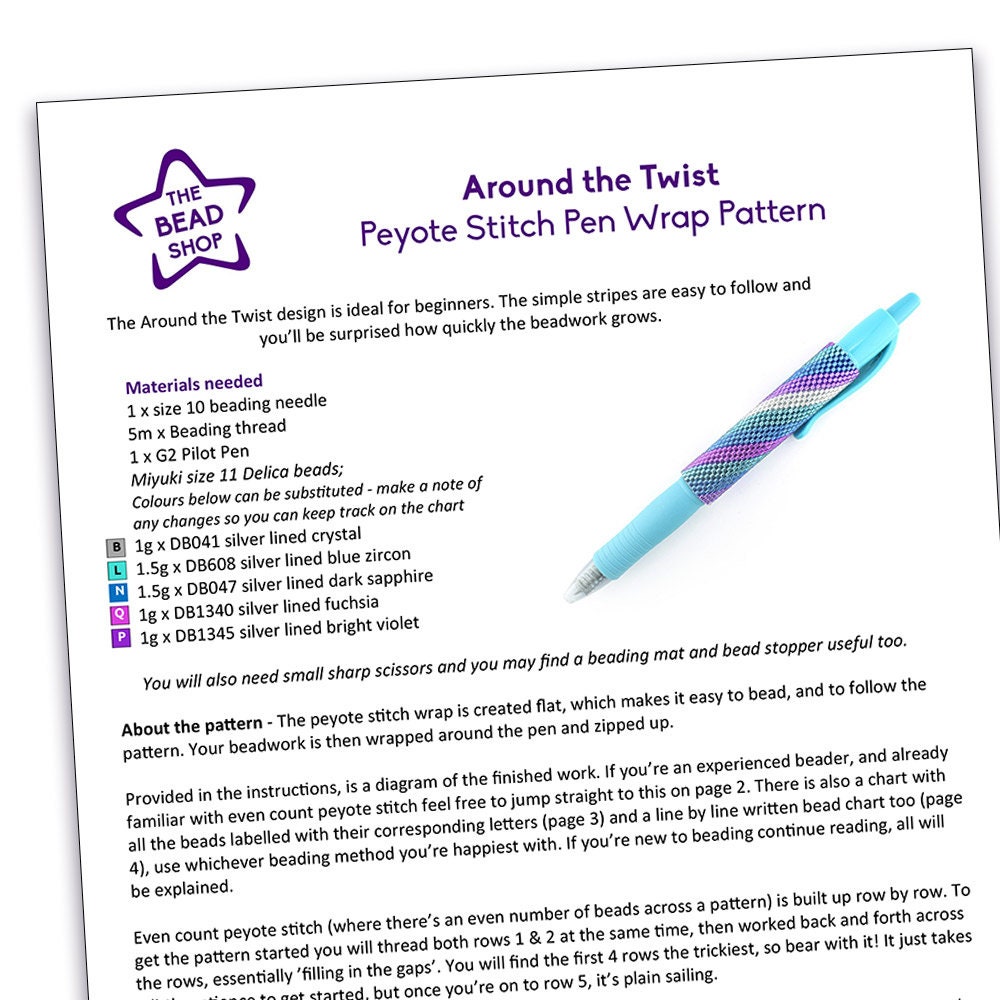 Beaded Pen Wrap Tutorial, Peyote Stitch Pen Cover Pattern, Delica Bead ...