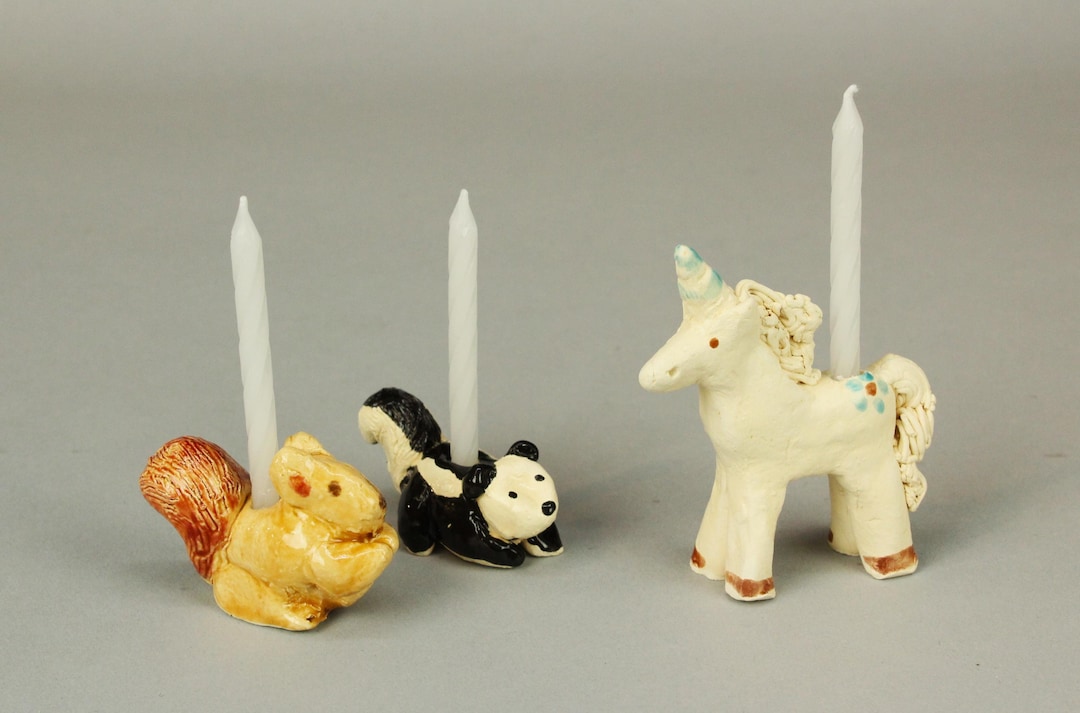 Woodland Animals Birthday Candle Holders, Unicorn, Squirrel, Skunk ...