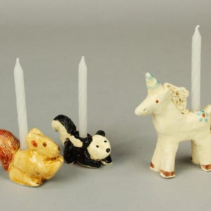 Woodland Animals Birthday Candle Holders, Unicorn, Squirrel, Skunk ...