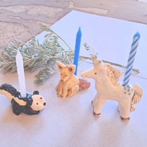 Woodland Animals Birthday Candle Holders, Unicorn, Squirrel, Skunk ...