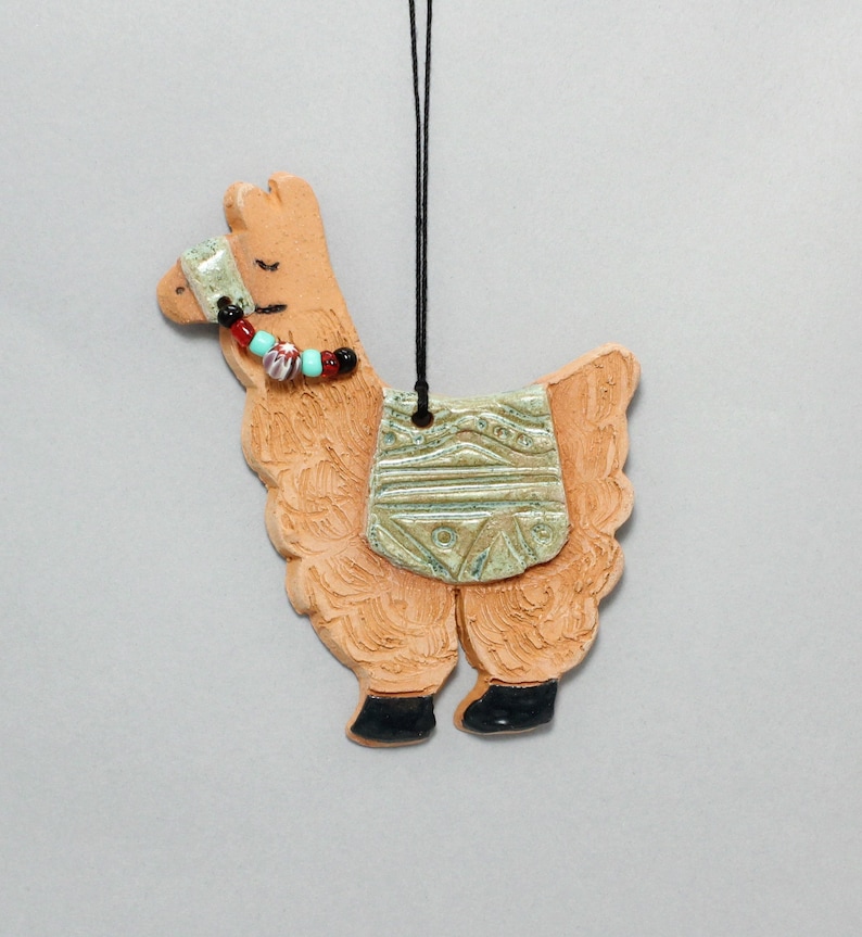 Llama Handmade Clay Ornament, Beaded Ceramic Christmas Decoration ...