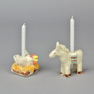 Farm Animal Birthday Candle Holder, Handmade Glazed Clay Art, Miniature ...