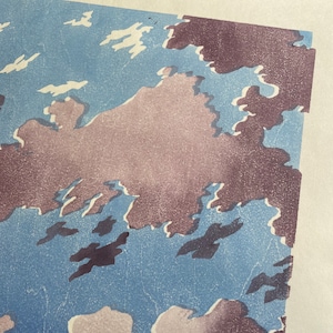 Clouds Japanese Woodblock Print Printmaking Woodcut Sky - Etsy