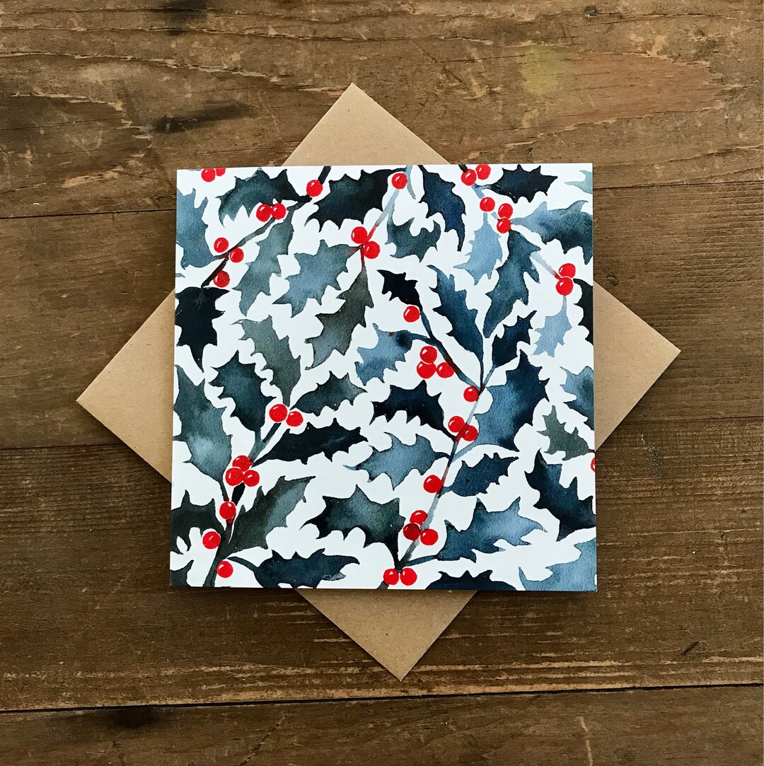 Set of Holly Christmas Cards, Watercolour Winter, Handmade, Holiday ...