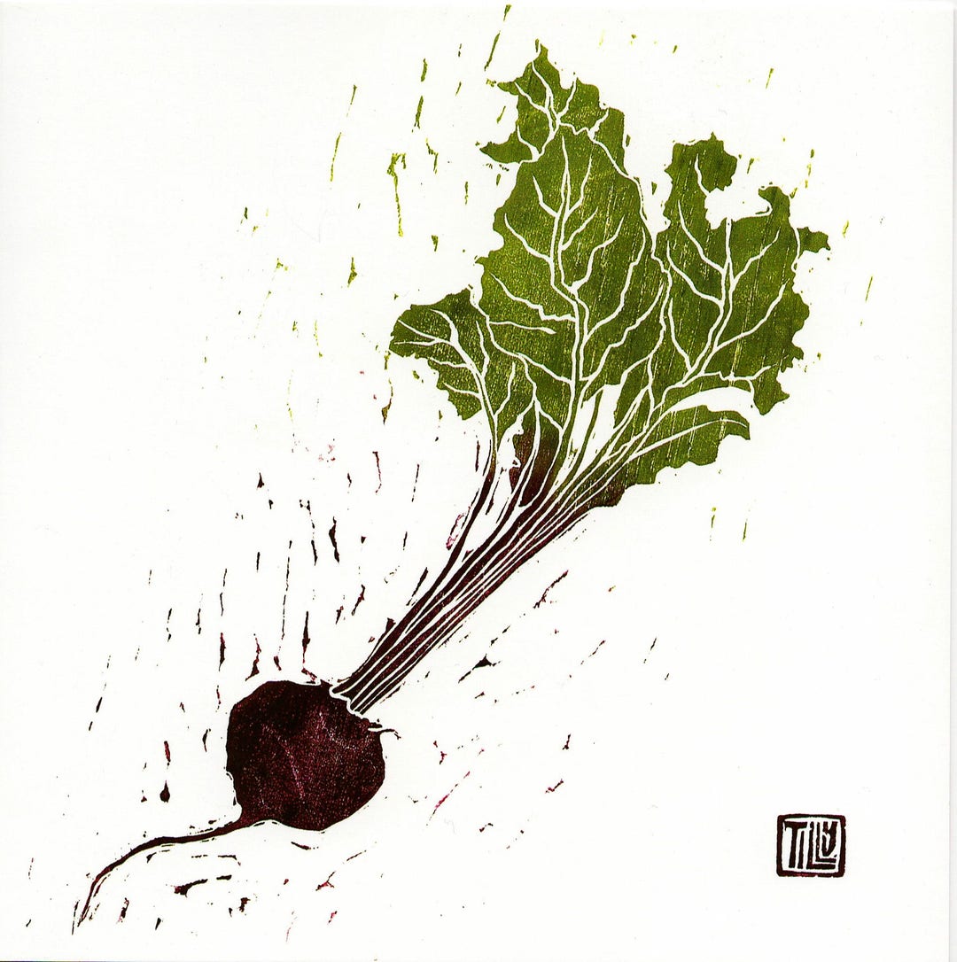Beetroot Card, Woodblock Print, Japanese, Woodcut, Art Card, Blue Print ...