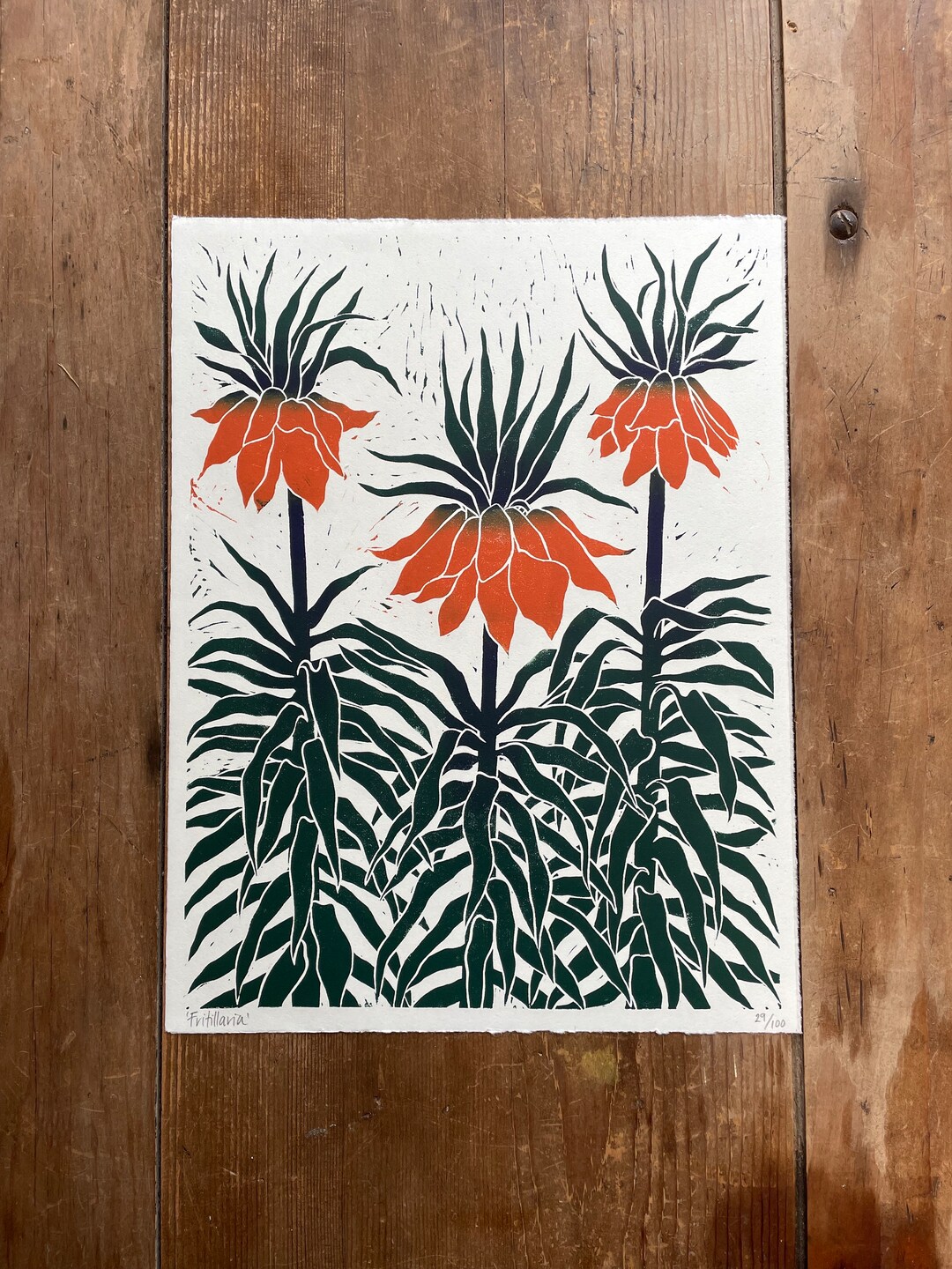 Fritillaria Original Linocut, Large Lino Print, Flowers, Wall Art ...