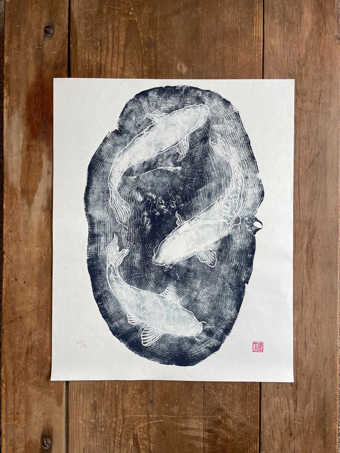 Koi Japanese Woodblock Print, Large Woodcut, Printmaking, Fish, Wood ...