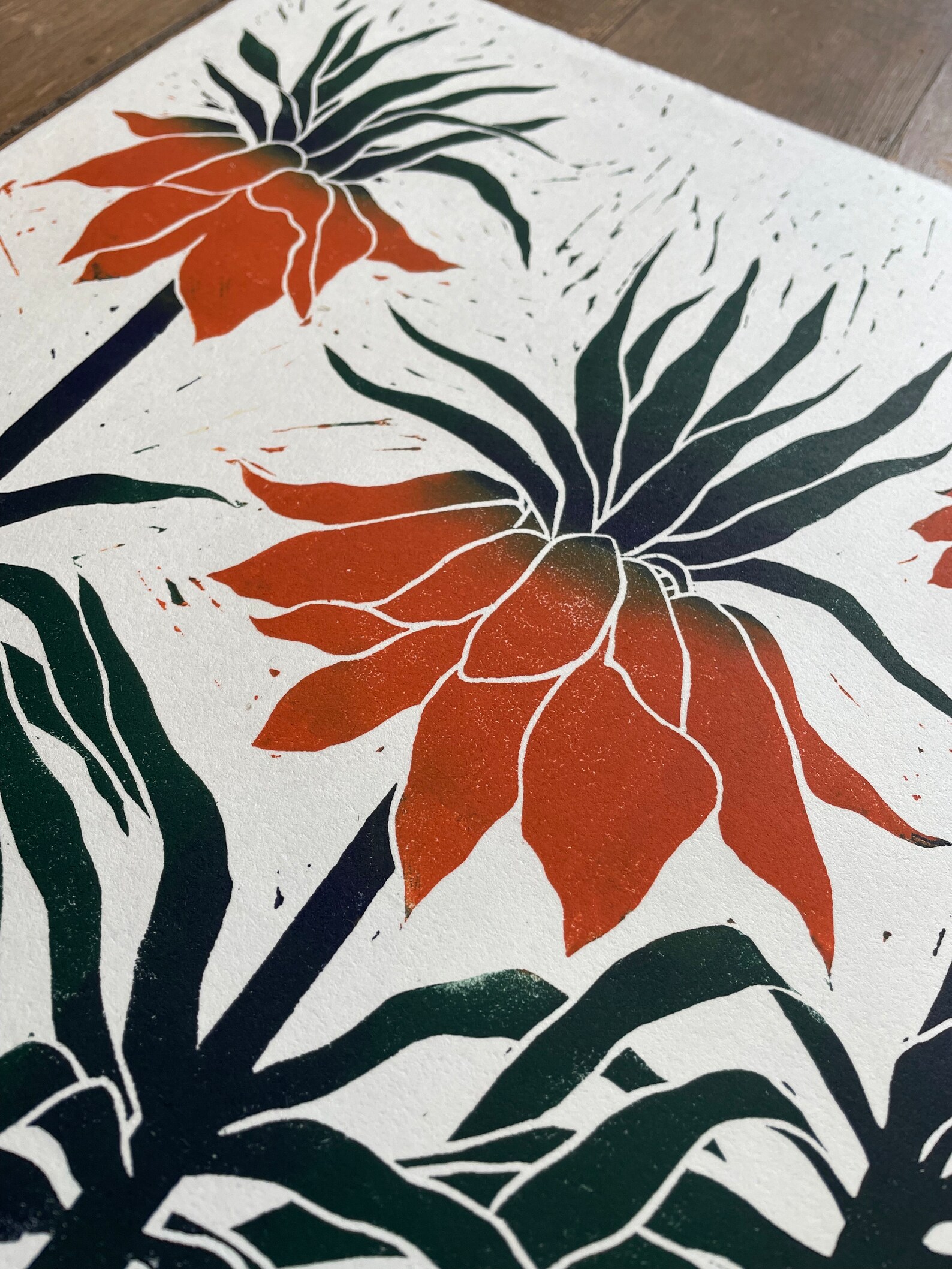 Fritillaria Original Linocut, Large Lino Print, Flowers, Wall Art ...