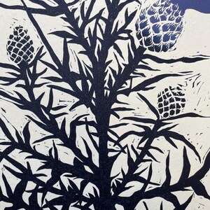 Thistle Linocut, Lino Print, Flowers, Blue, Purple, Original Art Print ...