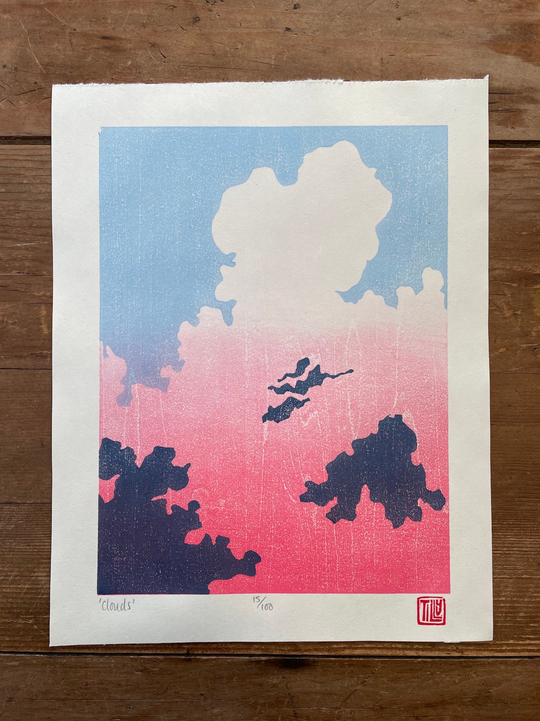 Clouds Japanese Woodblock Print, Printmaking, Woodcut, Sky, Blue, Pink ...