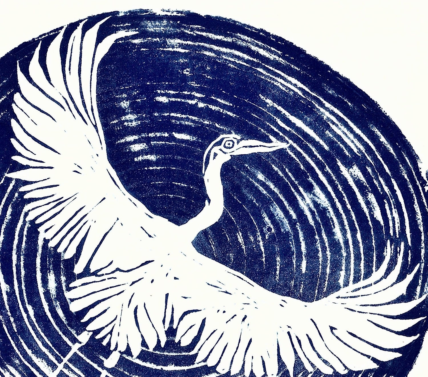 Heron Woodblock Print Blue Woodcut Japanese Hand Pulled | Etsy