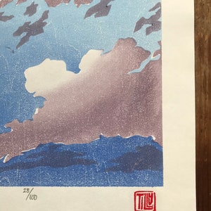 Clouds Japanese Woodblock Print Printmaking Woodcut Sky - Etsy