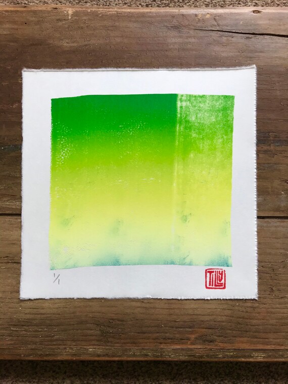 Mono Print Original Print Abstract Art Gradient Green to - Etsy