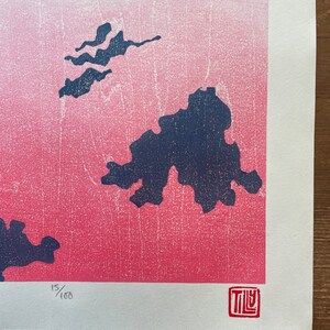 Clouds Japanese Woodblock Print, Printmaking, Woodcut, Sky, Blue, Pink ...