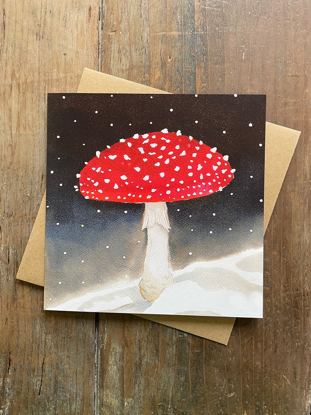 5 Fly Agaric Christmas Cards, Watercolour Set of Fungi Cards, Snow ...