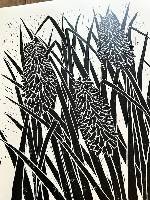 Art & Collectibles printmaking flowers lino print black and white Red ...