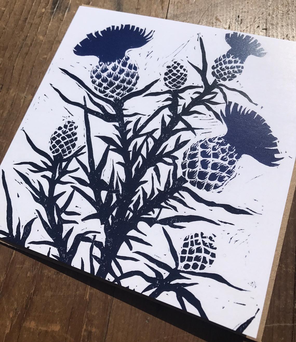 Thistle Card Lino Print Linocut Block Print Blue Print - Etsy
