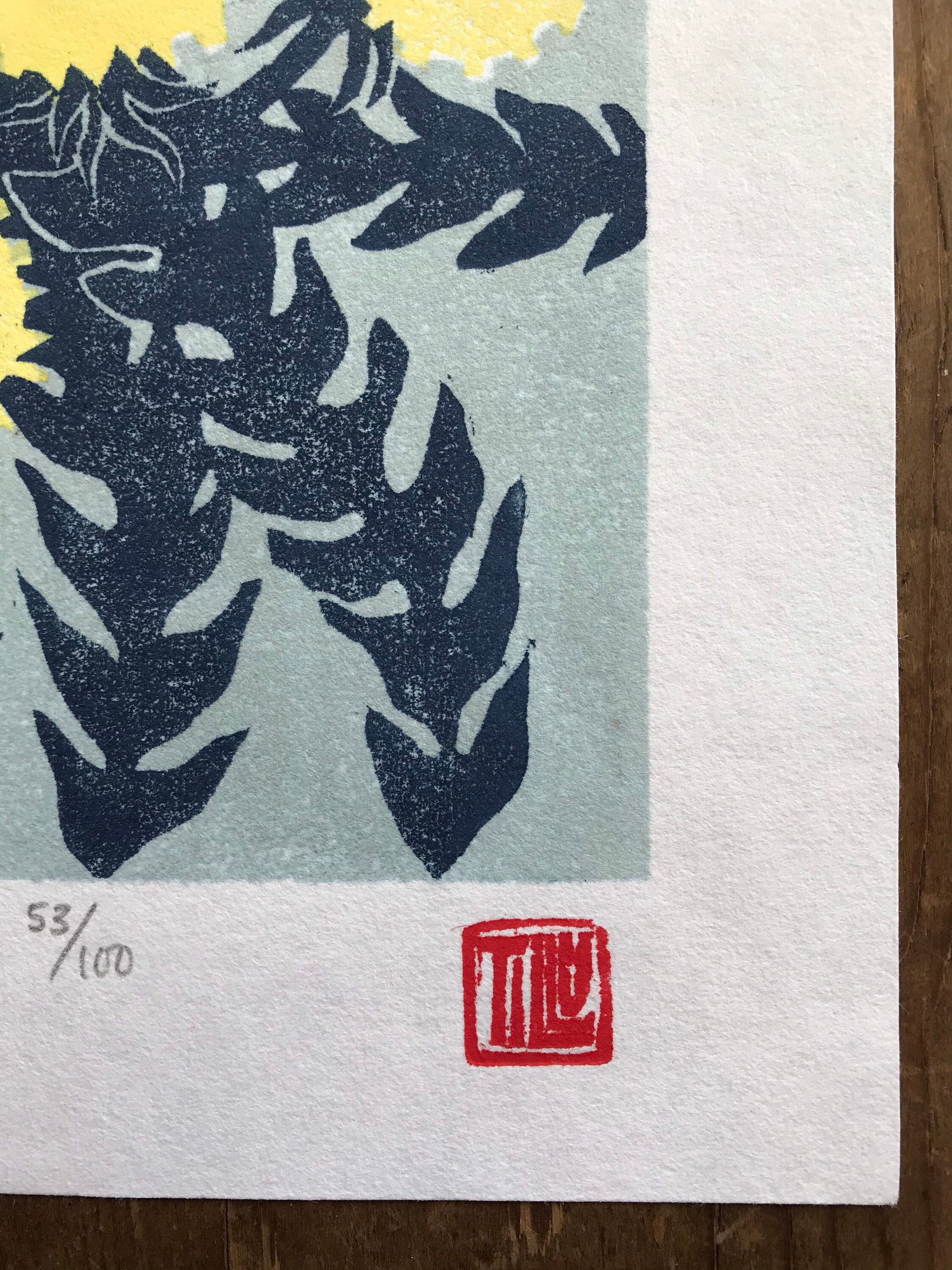 Dandelion Woodcut Japanese Woodblock Print Flowers Yellow - Etsy