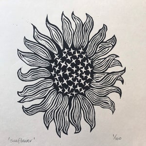 Sunflower Woodcut, Woodblock Print, Original Art Print, Wall Art ...