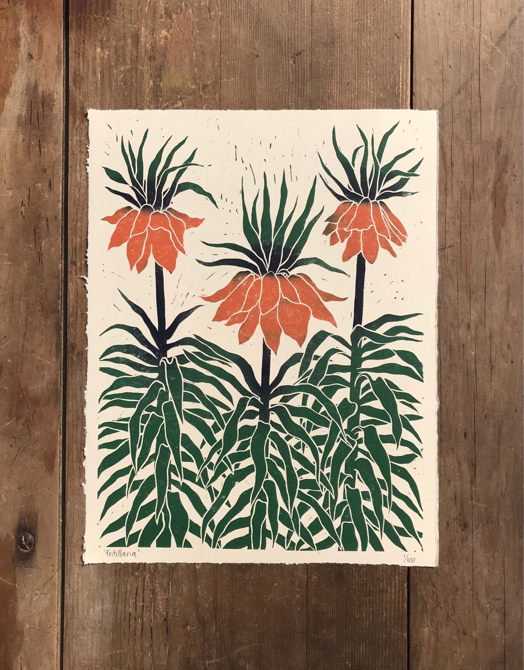 Fritillaria Original Linocut, Large Lino Print, Flowers, Wall Art ...