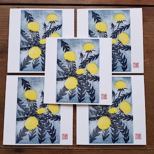 Pack of 5 Dandelion Cards Woodblock Print Woodcut Nature - Etsy