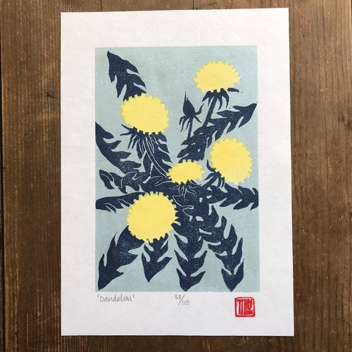 Dandelion Card Woodblock Print Japanese Woodcut Art Card - Etsy